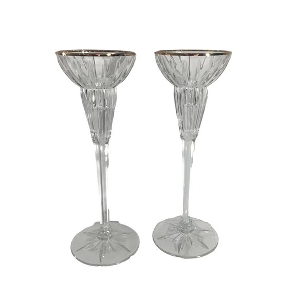Accents | Pair Crystal Taper Candle Holders Gold Trim Edges 9 Tall Set ...
